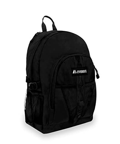 Everest Luggage Backpack with Dual Mesh Pocket, Black, Black, One Size