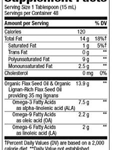 Nature's Way Organic Flax Oil Super Lignan, Cold-Pressed, and Unrefined, 24 Fl Oz