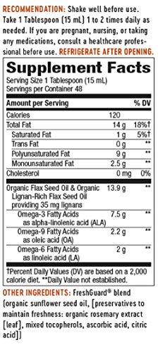 Nature's Way Organic Flax Oil Super Lignan, Cold-Pressed, and Unrefined, 24 Fl Oz