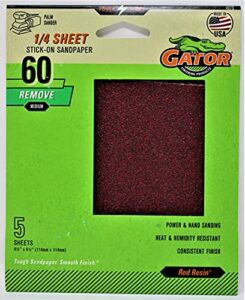 sanding sheets, aluminum oxide, 60-grit, 4.5 x 4.5-in., 5-pk.