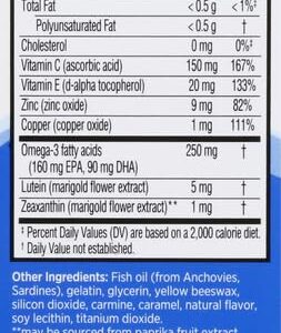 Ocuvite Eye Vitamin & Mineral Supplement, Contains Zinc, Vitamins C, E, Omega 3, Lutein, & Zeaxanthin, Bausch & Lomb Ocuvite Adult 50+ Eye Vitamin & Mineral Softgels, 50 Count (Packaging May Vary)