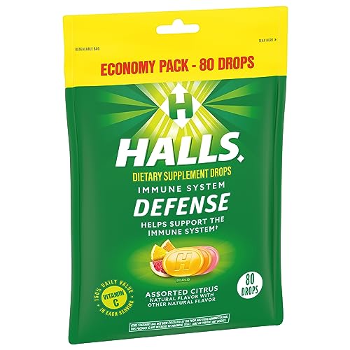 HALLS Defense Assorted Citrus Vitamin C Drops, Economy Pack, 80 Drops