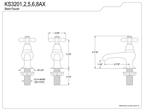 Kingston Brass KS3202AX Restoration Basin Tap Faucet, Polished Brass