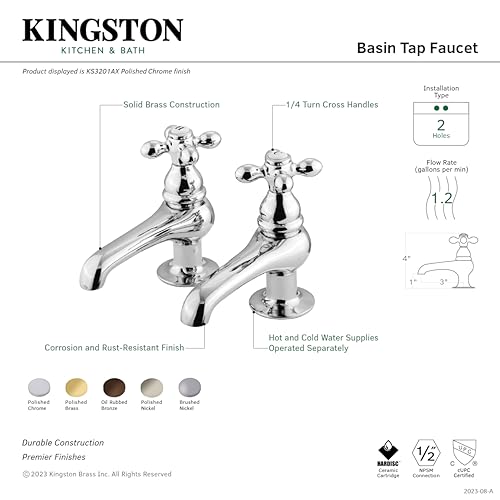 Kingston Brass KS3202AX Restoration Basin Tap Faucet, Polished Brass