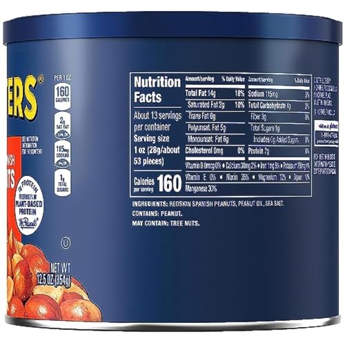 PLANTERS Redskin Spanish Peanuts, Roasted Salted Peanuts, Plant Based Protein 12.5 Ounce (Pack of 6)