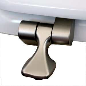 MAYFAIR 1844BNA 000 Toilet Seat with Brushed Nickel Hinges will Never Come Loose, ELONGATE, White - Brushed Nickel