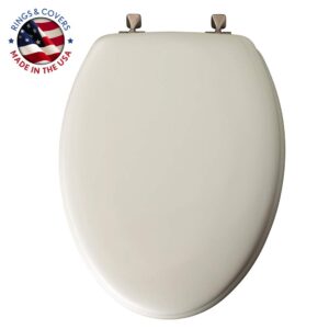 MAYFAIR 1844BNA 000 Toilet Seat with Brushed Nickel Hinges will Never Come Loose, ELONGATE, White - Brushed Nickel