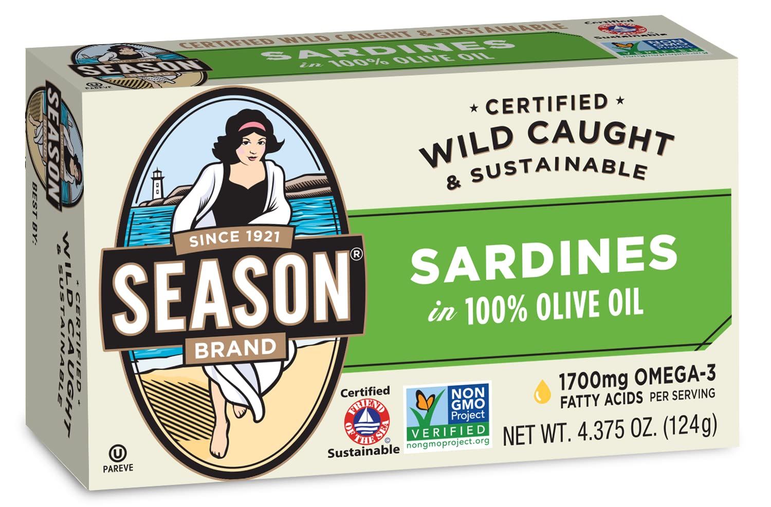 Season Sardines in Olive Oil – Wild Caught, 22g of Protein, Keto Snacks, More Omega 3's Than Tuna, Kosher, High in Calcium, Canned Sardines – 4.37 Oz Tins, 12-Pack