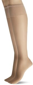 hanes silk reflections women's plus-size 2 pack knee high, nude, one size