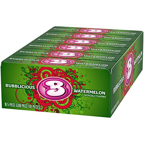 Bubblicious Watermelon Gum, 18 Packs of 5 Pieces (90 Total Pieces)