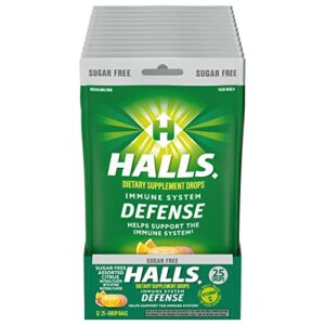 halls defense assorted citrus sugar free vitamin c drops, dietary supplement drops, 12 bags of 25 drops (300 total drops)