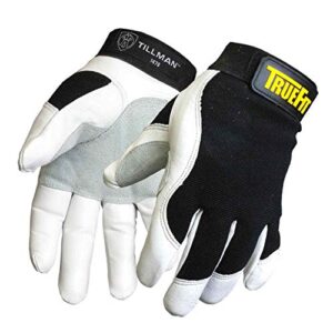 tillman large black and white truefit goatskin and spandex full finger mechanics gloves with elastichook and loop cuff