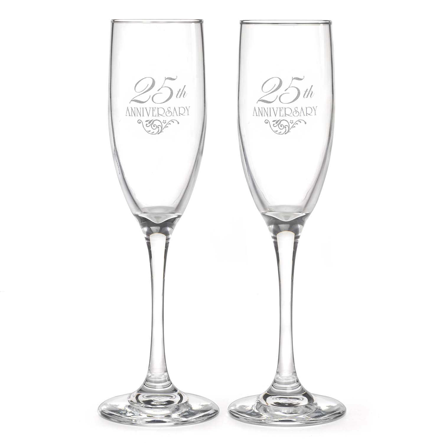 Hortense B. Hewitt 25th Wedding Anniversary Champagne Toasting Flutes, Silver Flourish, Set of 2