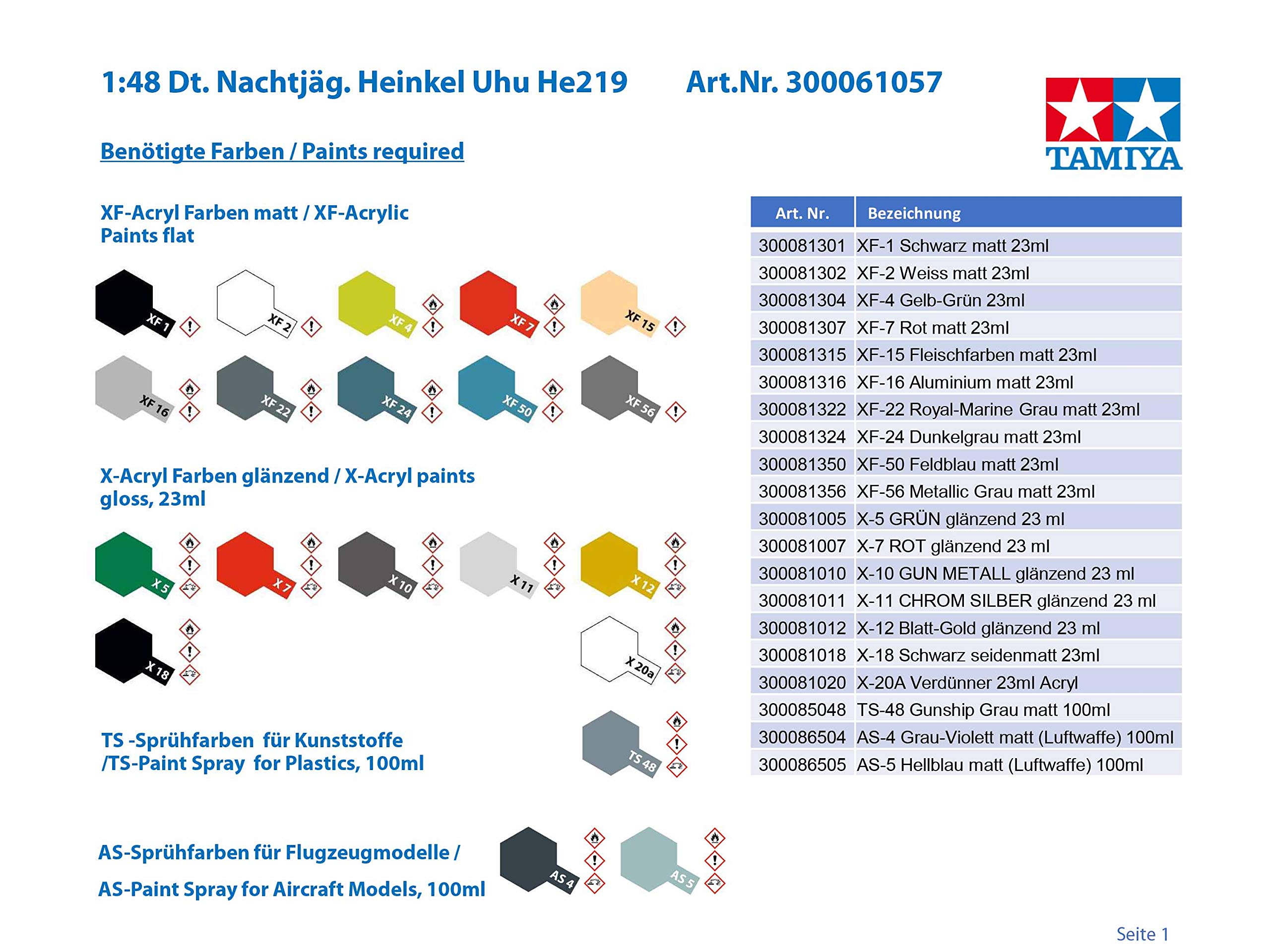 Tamiya Models Heinkel He 219 Uhu Model Kit