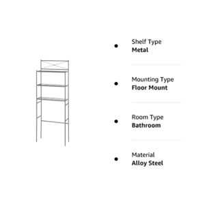 Zenna Home Over the Toilet Storage, Metal Bathroom Spacesaver with 3 Shelves, Cross-Style Storage Cabinet, Easy Assembly, Satin Nickel , 23.25 x 64.7"