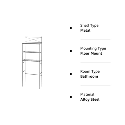 Zenna Home Over the Toilet Storage, Metal Bathroom Spacesaver with 3 Shelves, Cross-Style Storage Cabinet, Easy Assembly, Satin Nickel , 23.25 x 64.7"