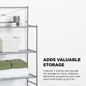 Zenna Home Over the Toilet Storage, Metal Bathroom Spacesaver with 3 Shelves, Cross-Style Storage Cabinet, Easy Assembly, Satin Nickel , 23.25 x 64.7"