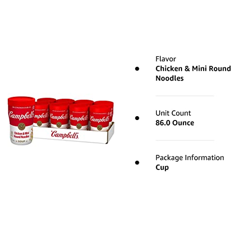 Campbell's Sipping Soup, Chicken & Mini Round Noodle Soup, 10.75 Oz Microwavable Cup (Case of 8)