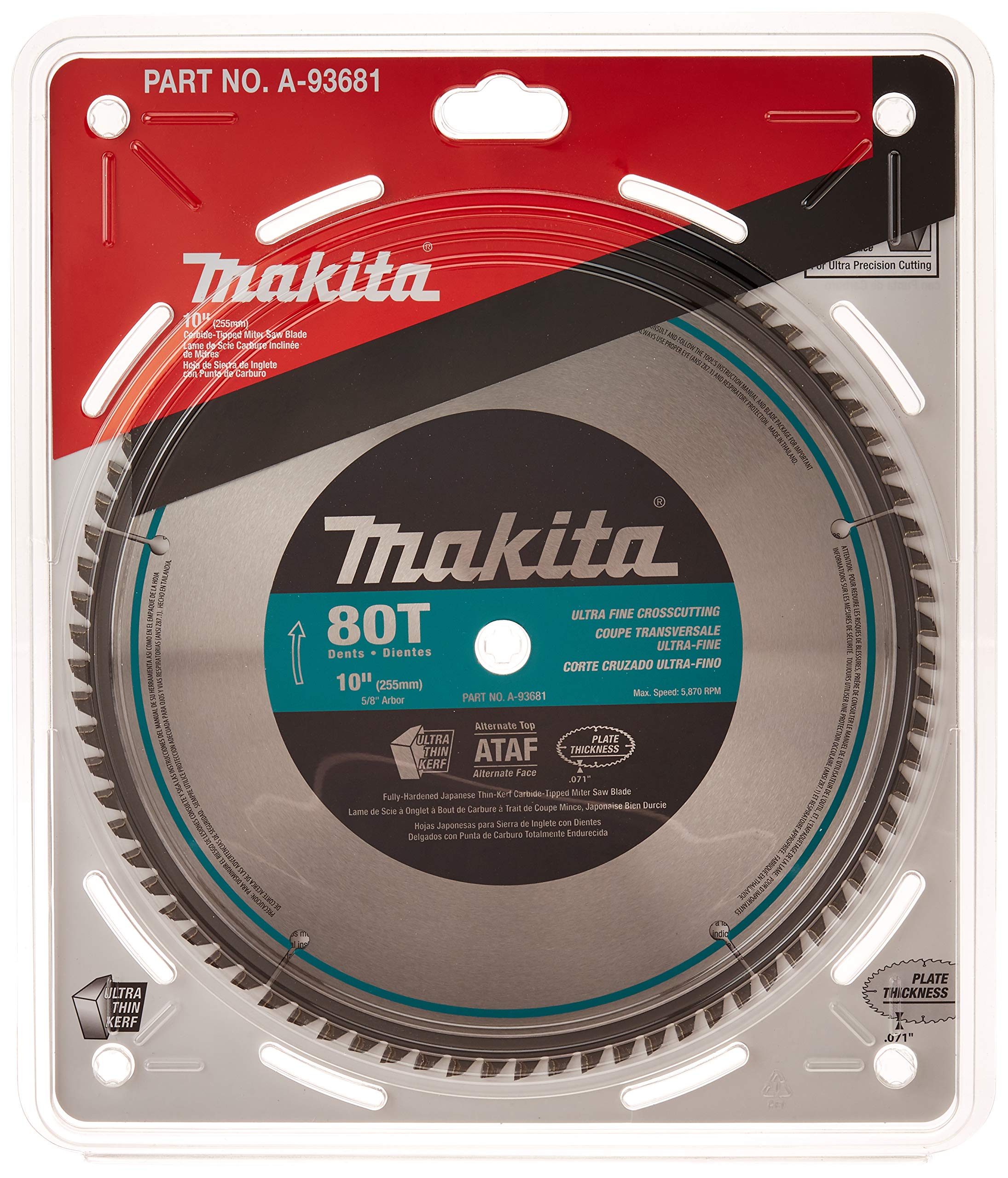 Makita A-93681 10-Inch 80 Tooth Micro Polished Mitersaw Blade Silver