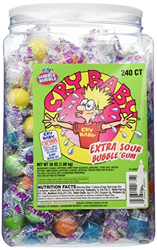 Cry Baby Extra Sour Bubble Gum 240ct. Tub, 38oz