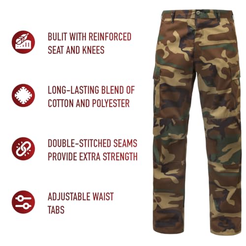 Rothco Relaxed Fit Zipper Fly BDU Pants, Woodland Camo, L