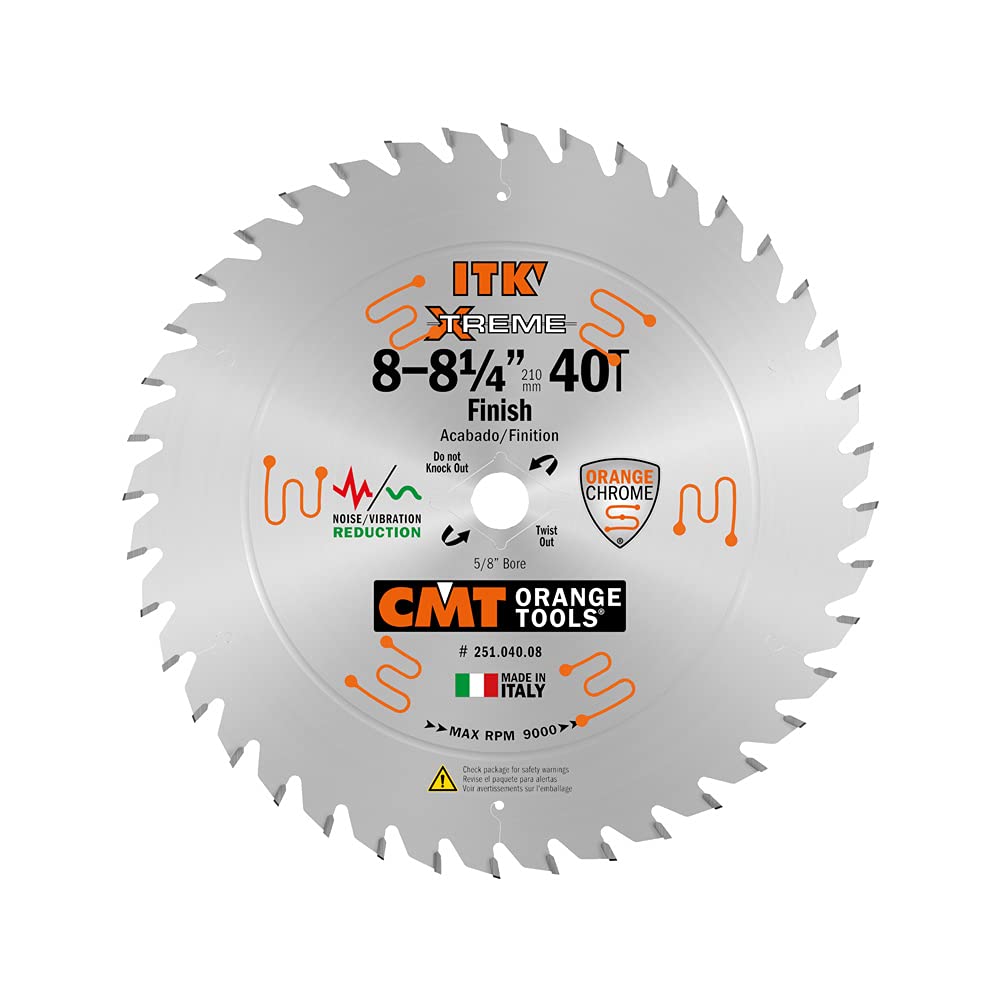 CMT 251.040.08 ITK Industrial Finish Saw Blade, 8-8-1/4-Inch x 40 Teeth 1FTG+4ATB Grind with 5/8-Inch Bore