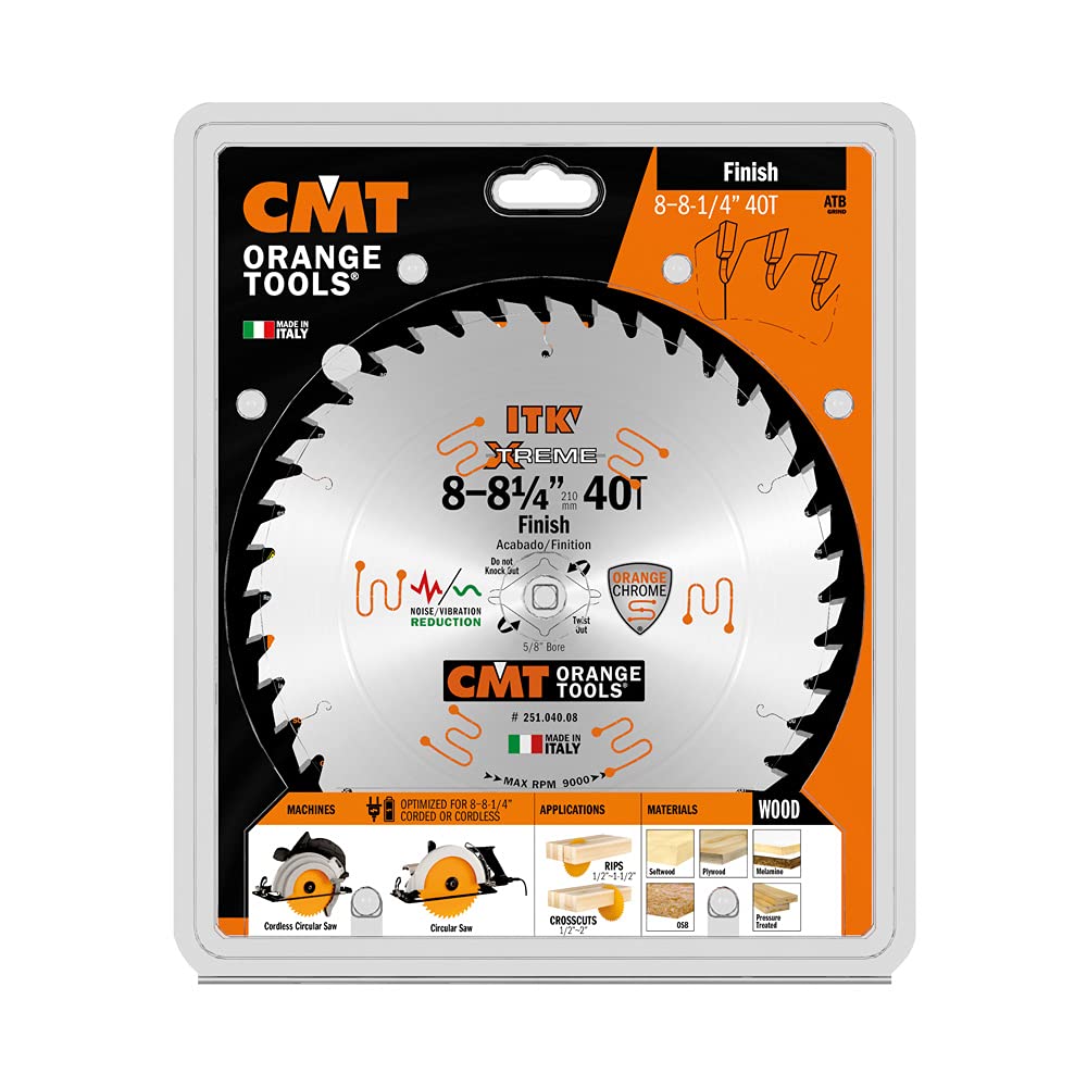 CMT 251.040.08 ITK Industrial Finish Saw Blade, 8-8-1/4-Inch x 40 Teeth 1FTG+4ATB Grind with 5/8-Inch Bore