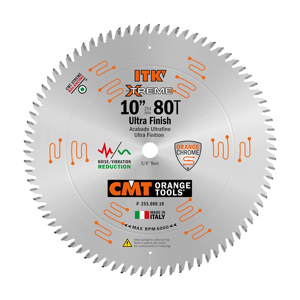 CMT 255.080.10 ITK Industrial Fine Finish Saw Blade, 10-Inch x 80 Teeth 40° ATB Grind with 5/8-Inch Bore