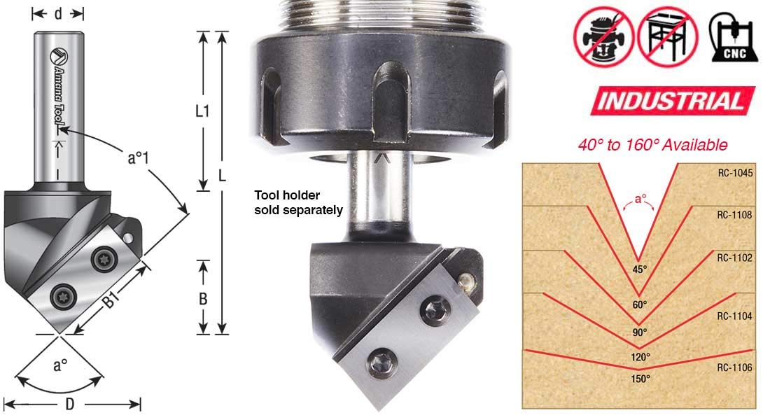 Amana Tool RC-1102 Insert V-Groove 90 Deg x 3/4 CH x 1/2 Inch SHK CNC Router Bit