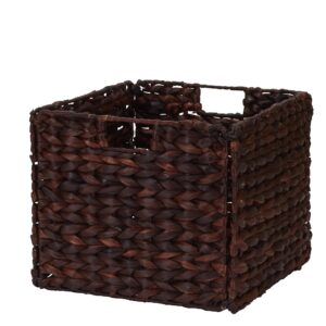 household essentials wicker open storage bin for shelves, dark brown