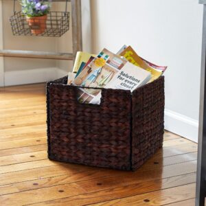 Household Essentials Wicker Open Storage Bin for Shelves, Dark Brown