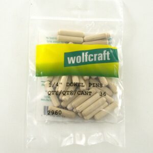 Wolfcraft 2960405 1/4 in (6 mm) x 1 1/8 in (29 mm) Fluted Beechwood Dowel Pin, 36-Pack