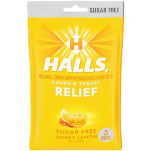 halls relief honey lemon sugar free cough drops, 25 drops