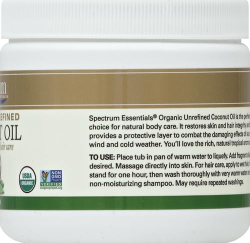 Spectrum Essentials Organic Virgin Coconut Oil, Unrefined, 15 Oz (Packaging May Vary)