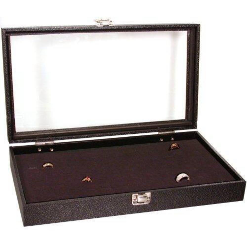 FindingKing 72 Slot Black Ring Foam Jewelry Display Glass Top Tray