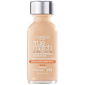 l'oreal paris makeup true match super-blendable liquid foundation, natural buff n3, 1 fl oz,1 count