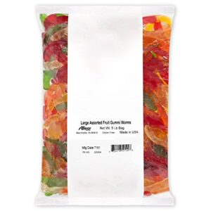 albanese world's best large assorted fruit gummi worms, 5lbs of easter candy, great easter basket stuffers