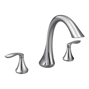 moen eva chrome two-handle deck mount roman tub faucet trim kit, valve required, t943