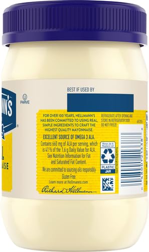 Hellmann's Real Mayonnaise Real Mayo For a Creamy Sandwich Spread or Condiment Gluten Free, Made With 100% Cage-Free Eggs 15 oz