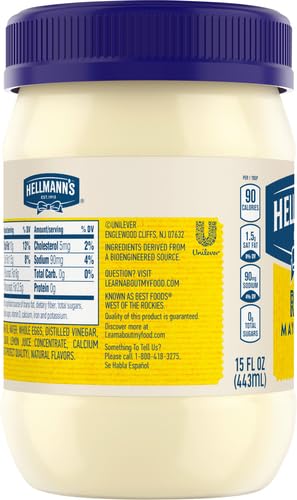 Hellmann's Real Mayonnaise Real Mayo For a Creamy Sandwich Spread or Condiment Gluten Free, Made With 100% Cage-Free Eggs 15 oz