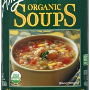 Amy’s Soup, Vegan Vegetable Barley Soup, Low Fat, Made With Organic Tomatoes, Carrots and Celery, Canned Soup, 14.1 Oz