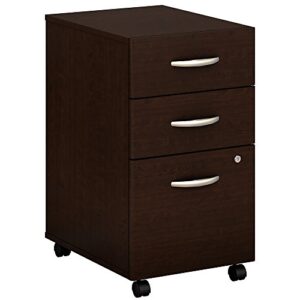 bush business furniture series c 3 drawer rolling file cabinet in mocha cherry, fully assembled under desk storage with wheels for home and professional office