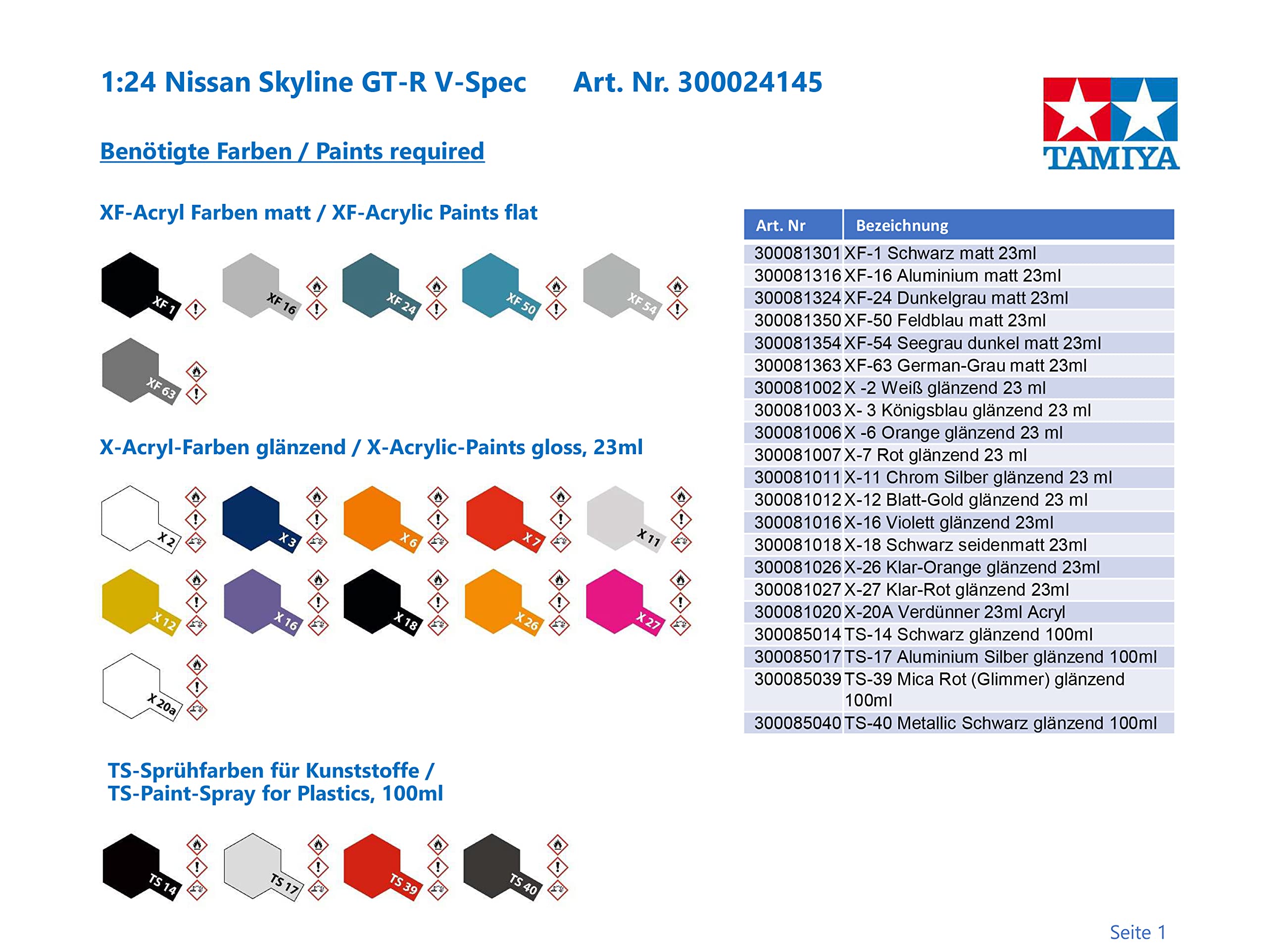 Tamiya Nissan Skyline GT-R R33 V-Spec- 1/24 Scale Model Kit 24145