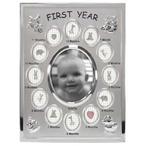 malden international designs baby's first year collage picture frame, 13 option, 1-3.5x4, 12-1x1, silver