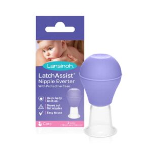 lansinoh latchassist nipple everter for breastfeeding with 2 flange sizes (19mm & 24mm) and protective case