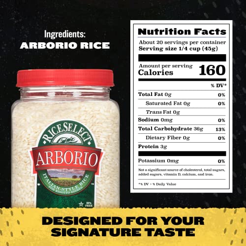 RiceSelect Arborio Rice for Italian Risotto, Premium Gluten-Free Rice, Non-GMO, 32-Ounce Jar, (Pack of 1)