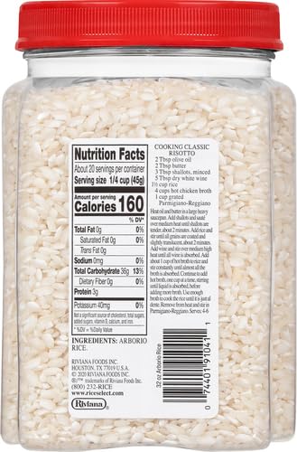 RiceSelect Arborio Rice for Italian Risotto, Premium Gluten-Free Rice, Non-GMO, 32-Ounce Jar, (Pack of 1)