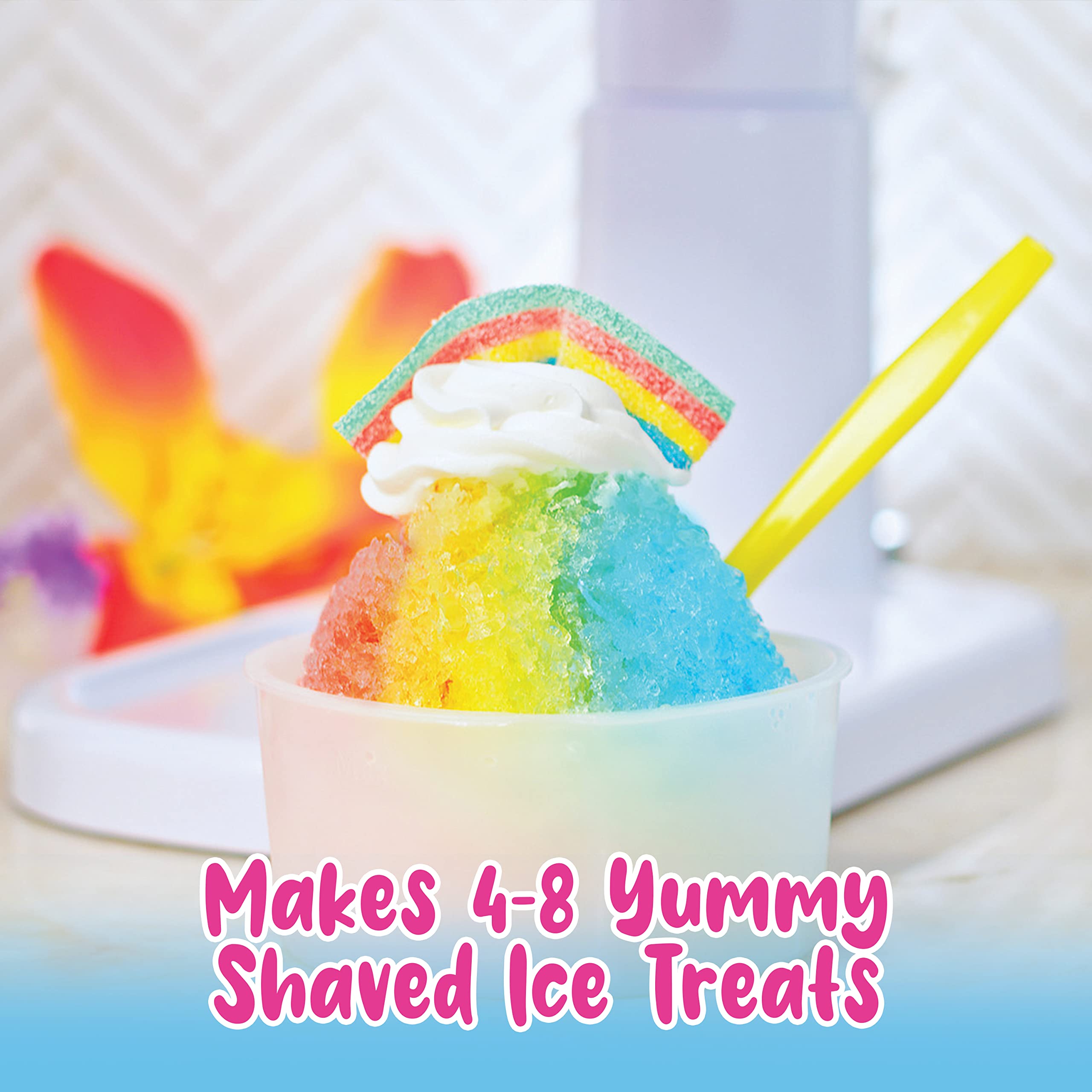 Hawaiian Shaved Ice Syrup Assortment with 3 - 16oz Bottles, 25 Snow Cone Cups, 25 Spoon Straws, and 3 Pouring Spouts. Flavors: Cherry, Blue Raspberry, and Grape. Allergy-friendly.