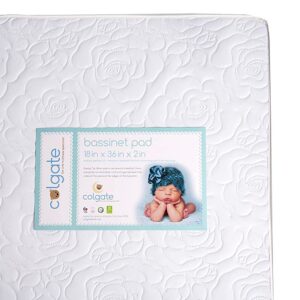 Colgate Mattress Cradle & Bassinet Mattress - GREENGUARD Gold Certified, Reversible Bassinet Pad with 2” Thickness, Wrapped in Waterproof Quilted Cover - 18” X 36” X 2”