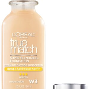 L'Oreal Paris Makeup True Match Super-Blendable Liquid Foundation, Nude Beige W3, 1 Fl Oz,1 Count